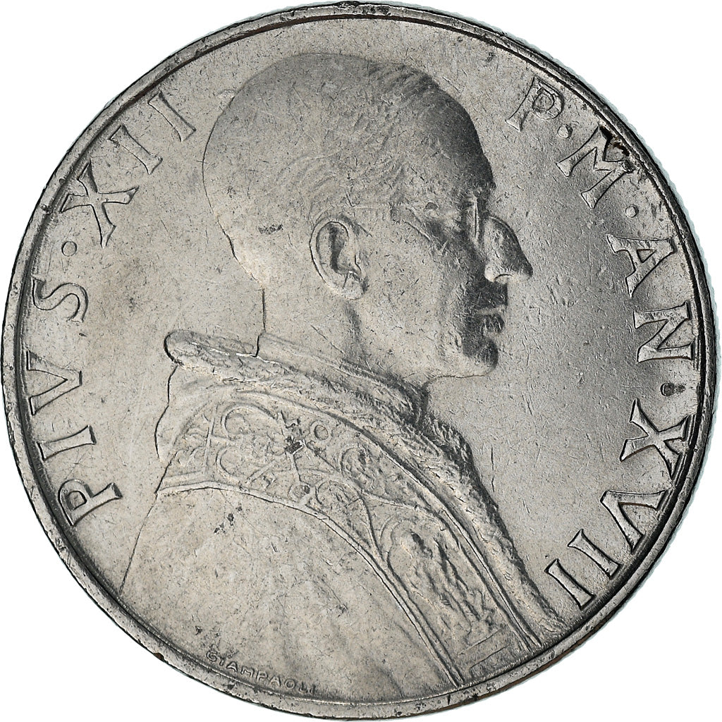 Coin VATICAN CITY Pius XII 50 Lire 1955 EF(40-45) Stainless Steel KM:54.1 – Numiscorner.com