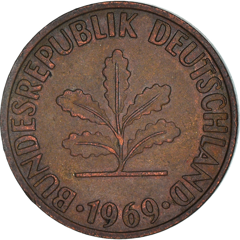 Coin GERMANY - FEDERAL REPUBLIC 2 Pfennig 1969 Stuttgart EF(40-45) Copper – Numiscorner.com