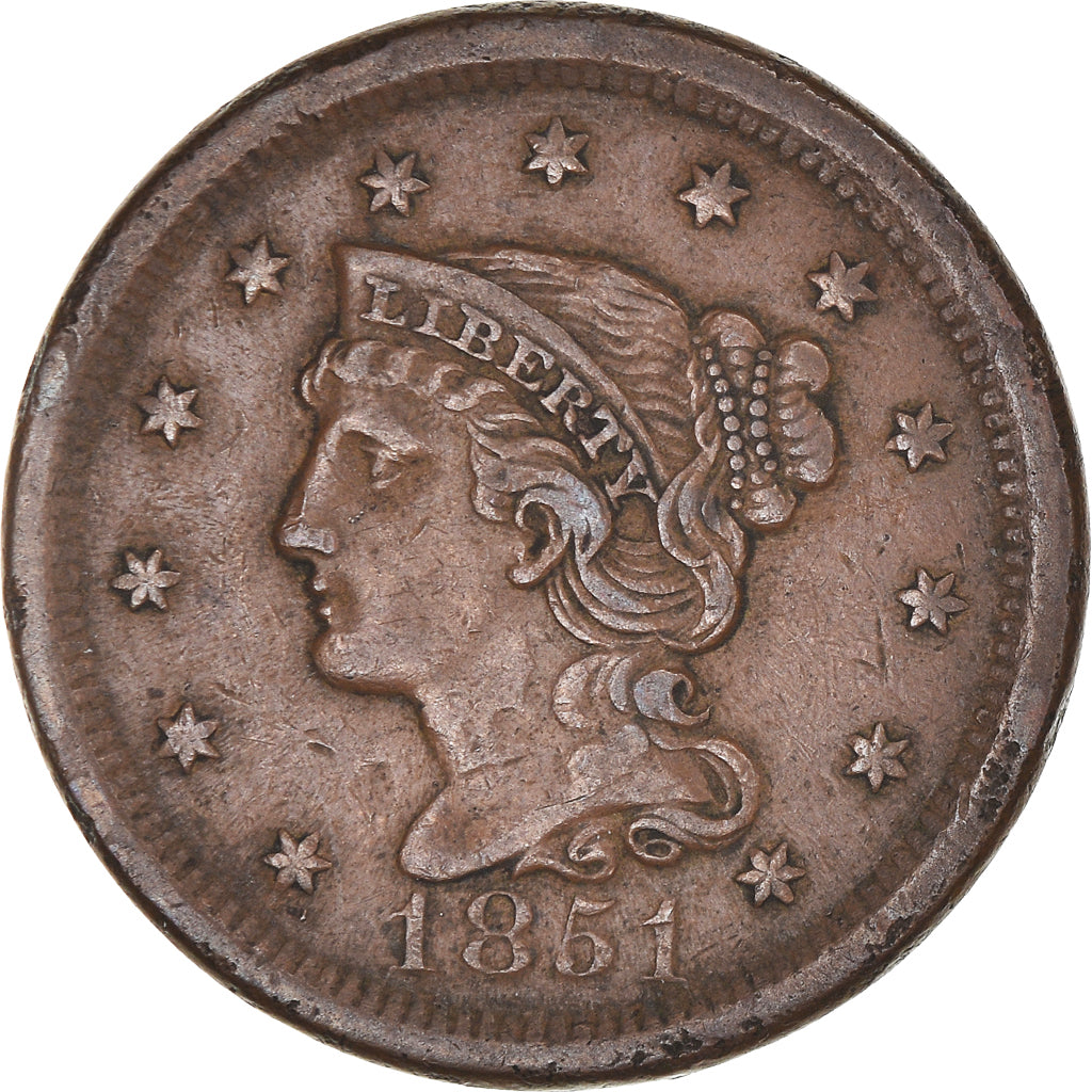 Coin United States Braided Hair Cent Cent 1851 U.S. Mint Philadelphia ...