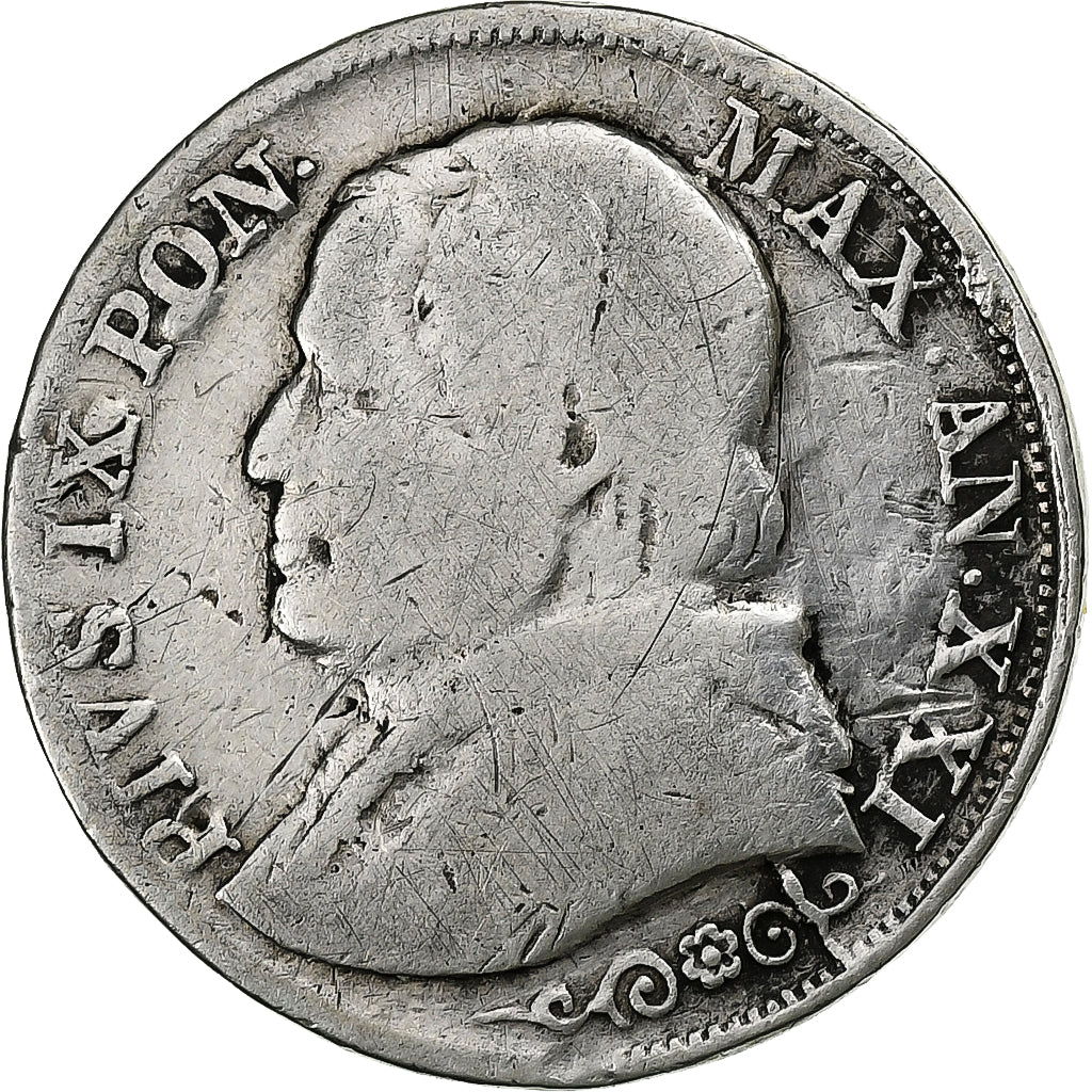 Coin ITALIAN STATES PAPAL STATES Pius IX Lira 1866 Roma F(12-15) Silver ...