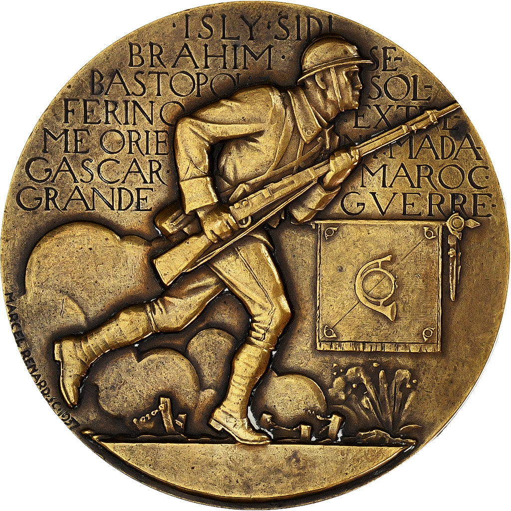 France Medal Chasseurs à Pieds 1937 Bronze Marcel Renard AU(50-53 ...
