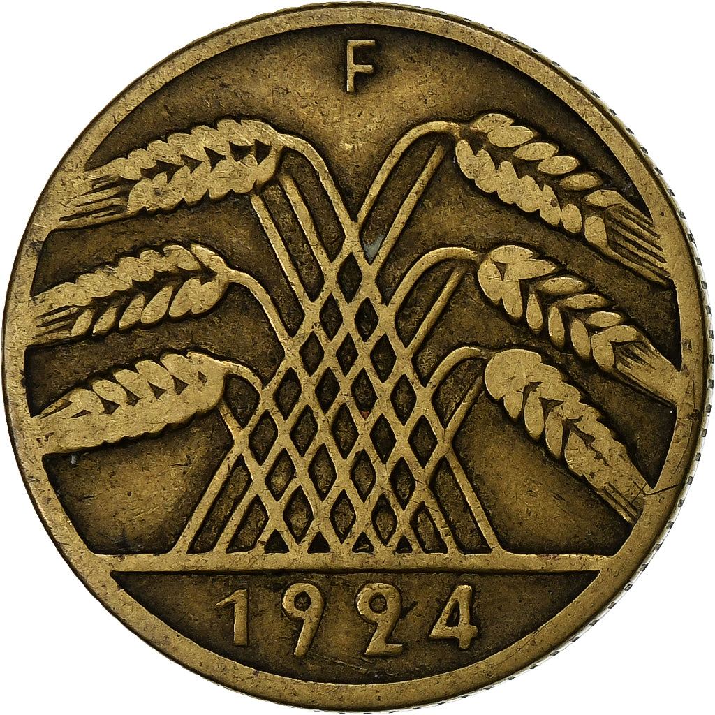 GERMANY WEIMAR REPUBLIC 10 Reichspfennig 1924 Stuttgart EF(40-45) KM 40 ...