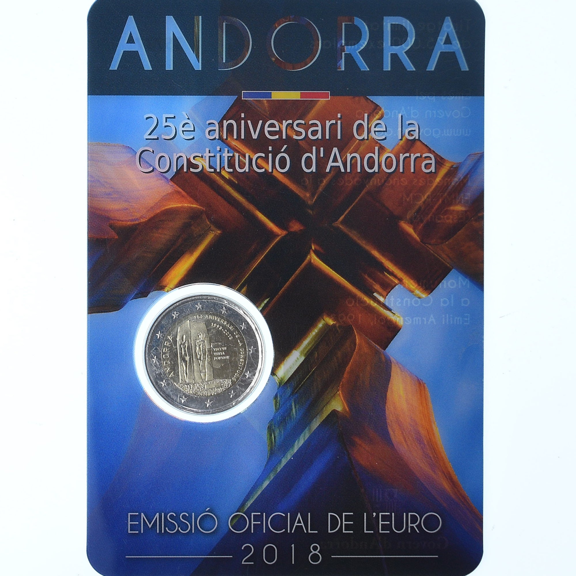 Andorra 2 Euro 25ème anniversaire de la constitution 2018 Coin card ...
