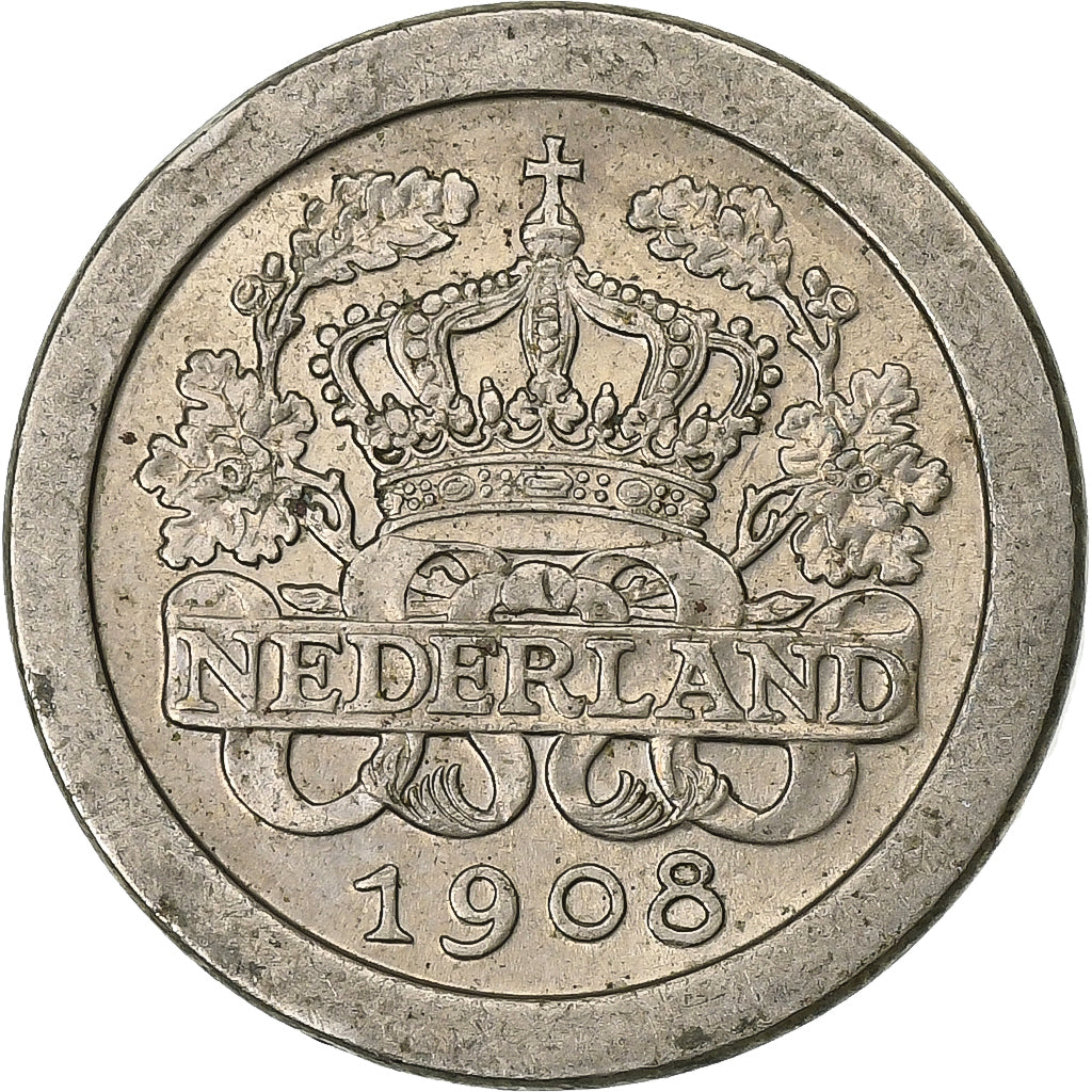 Netherlands Wilhelmina I 5 Cents 1908 Copper-nickel EF(40-45) KM:137 ...