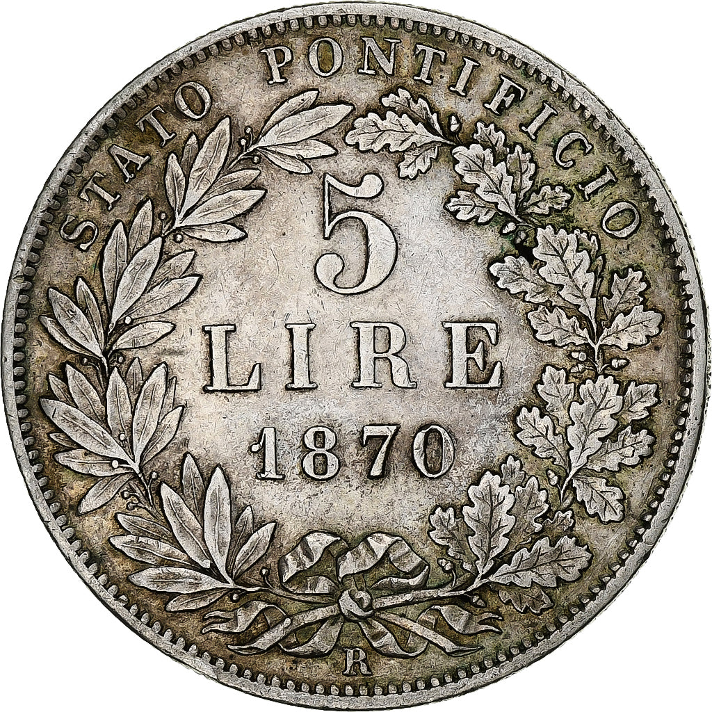Italiaanse staten PAPAL STATES Pius IX 5 Lire 1870 Rome Zilver ZF ...