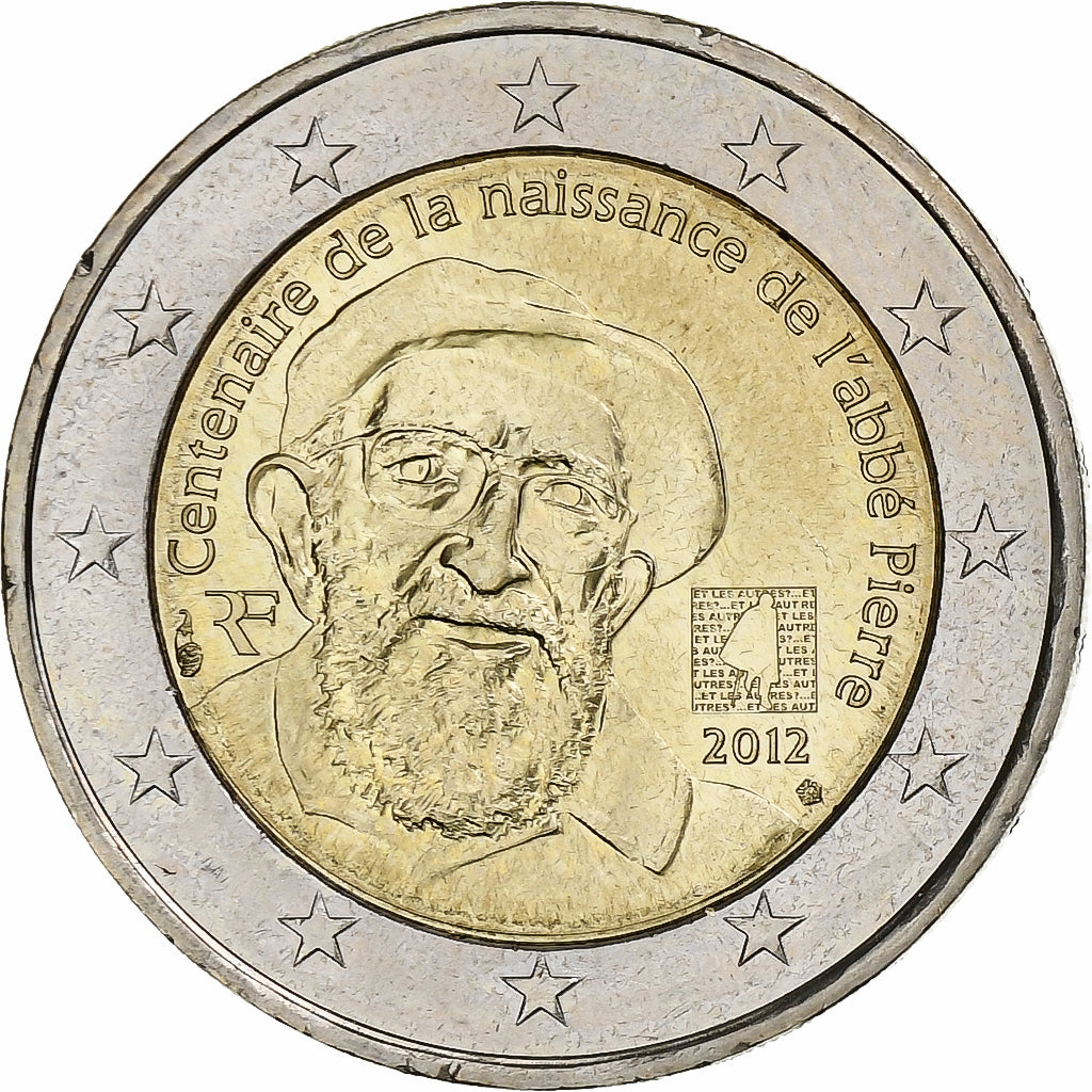 France 2 Euro Abbé Pierre 2012 Paris AU(55-58) Bi-Metallic KM:1894 ...