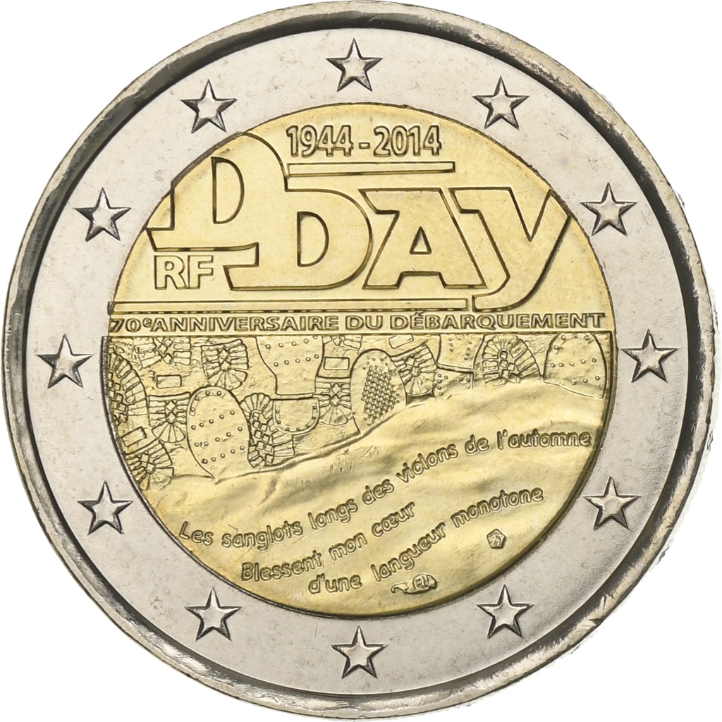 France 2 Euro D-Day 2014 KM 2174 MS(63) Bi-Metallic Gadoury:18 ...