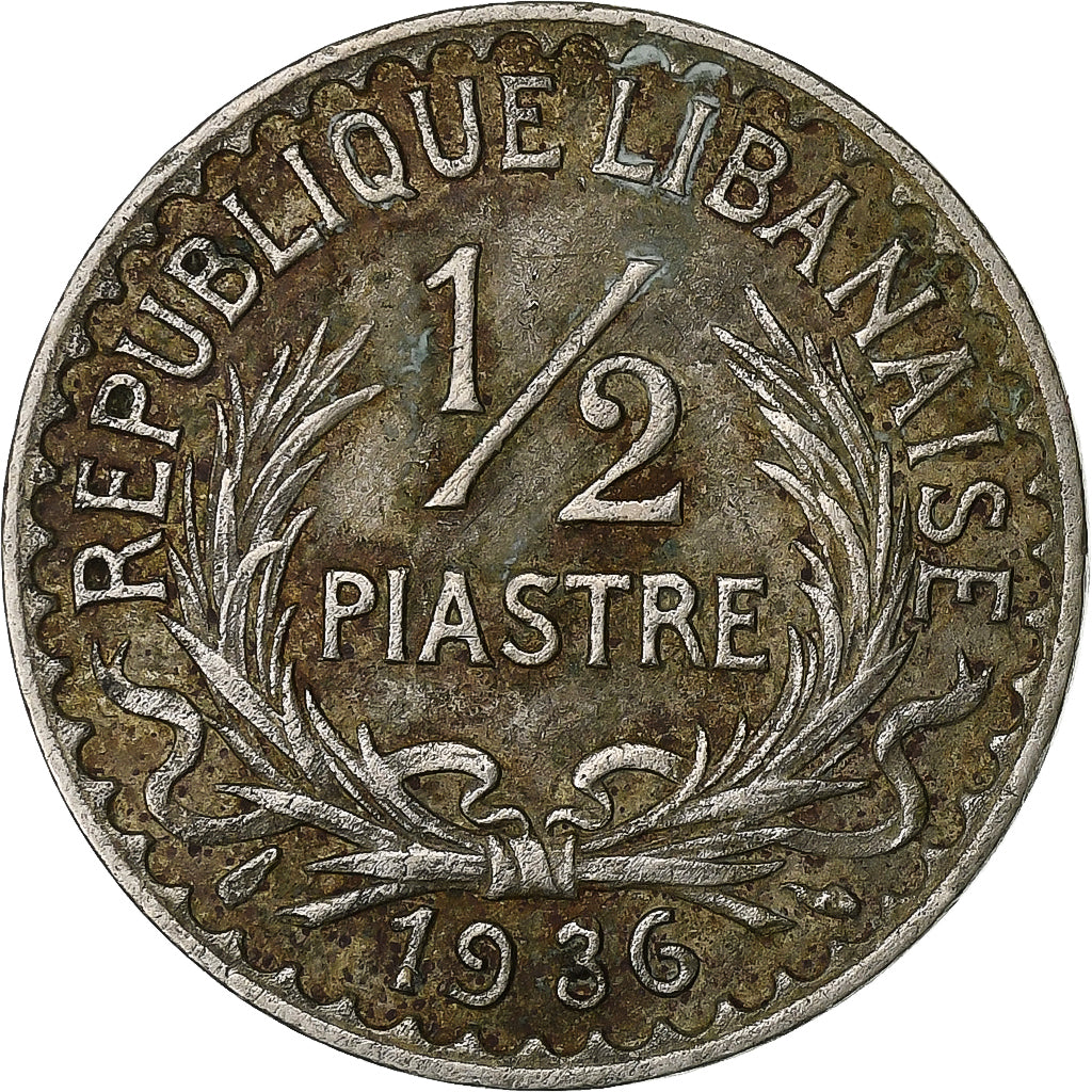 Coin Lebanon 1/2 Piastre 1936 Paris EF(40-45) Copper-nickel KM:9 ...
