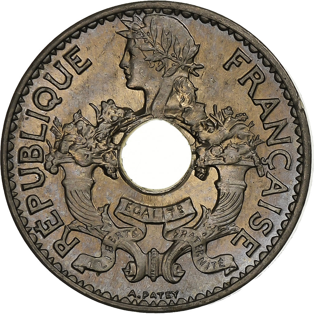 FRENCH INDO-CHINA 5 Cents 1923 Paris Copper-nickel AU(55-58) KM:18 ...