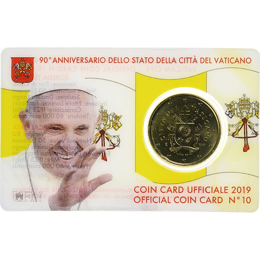 Vatican 50 Euro Cent Pape François Coin card.FDC 2019 Rome Nordic gold ...
