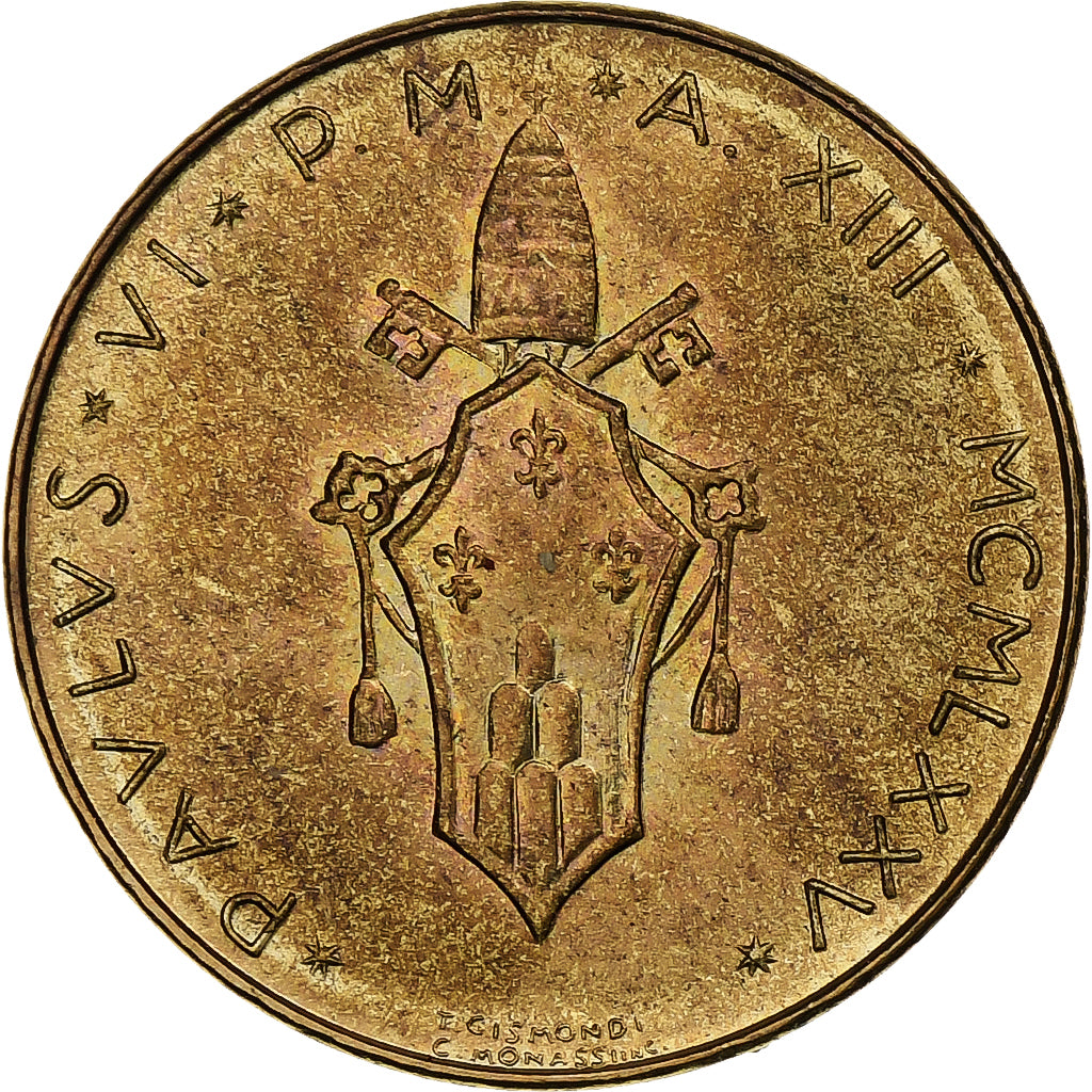 Watykan Paul VI 20 Lire 1975 (Anno XIII) Rome Aluminium-Brąz MS(64 ...