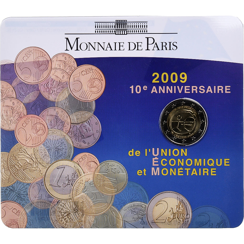 France 2 Euro 10 Years of EMU Coin card 2009 MDP Bi-Metallic MS(65-70 ...