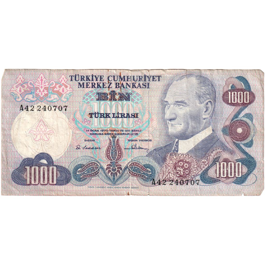 Banknote Turkey 1000 Lira L.1970 KM:191 VF(30-35) – Numiscorner.com