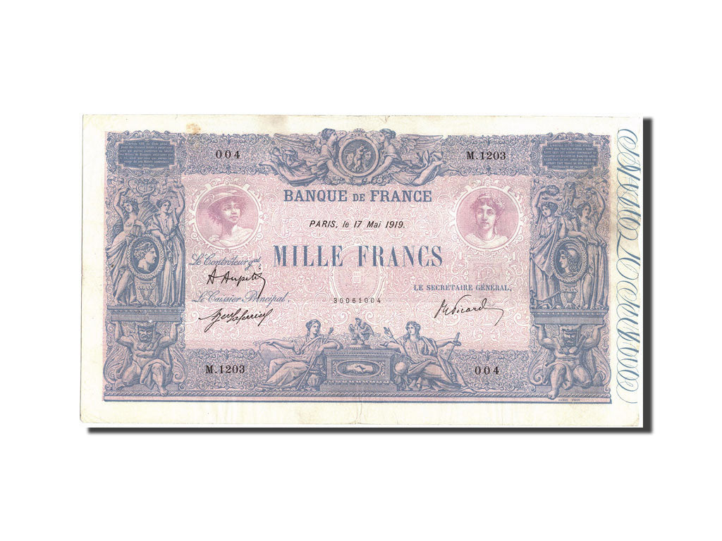 Banknote France 1000 Francs 1 000 F 1889-1926 ''Bleu et Rose'' 1919 ...