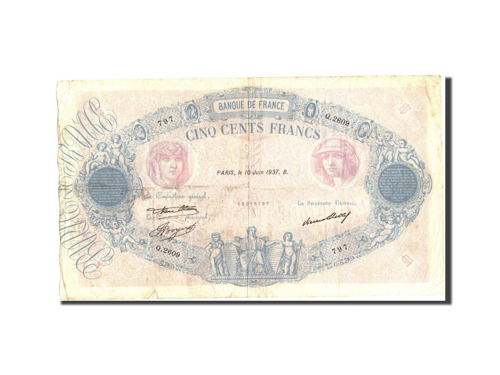 Banknote France 500 Francs 500 F 1888-1940 ''Bleu et Rose'' 1937 ...