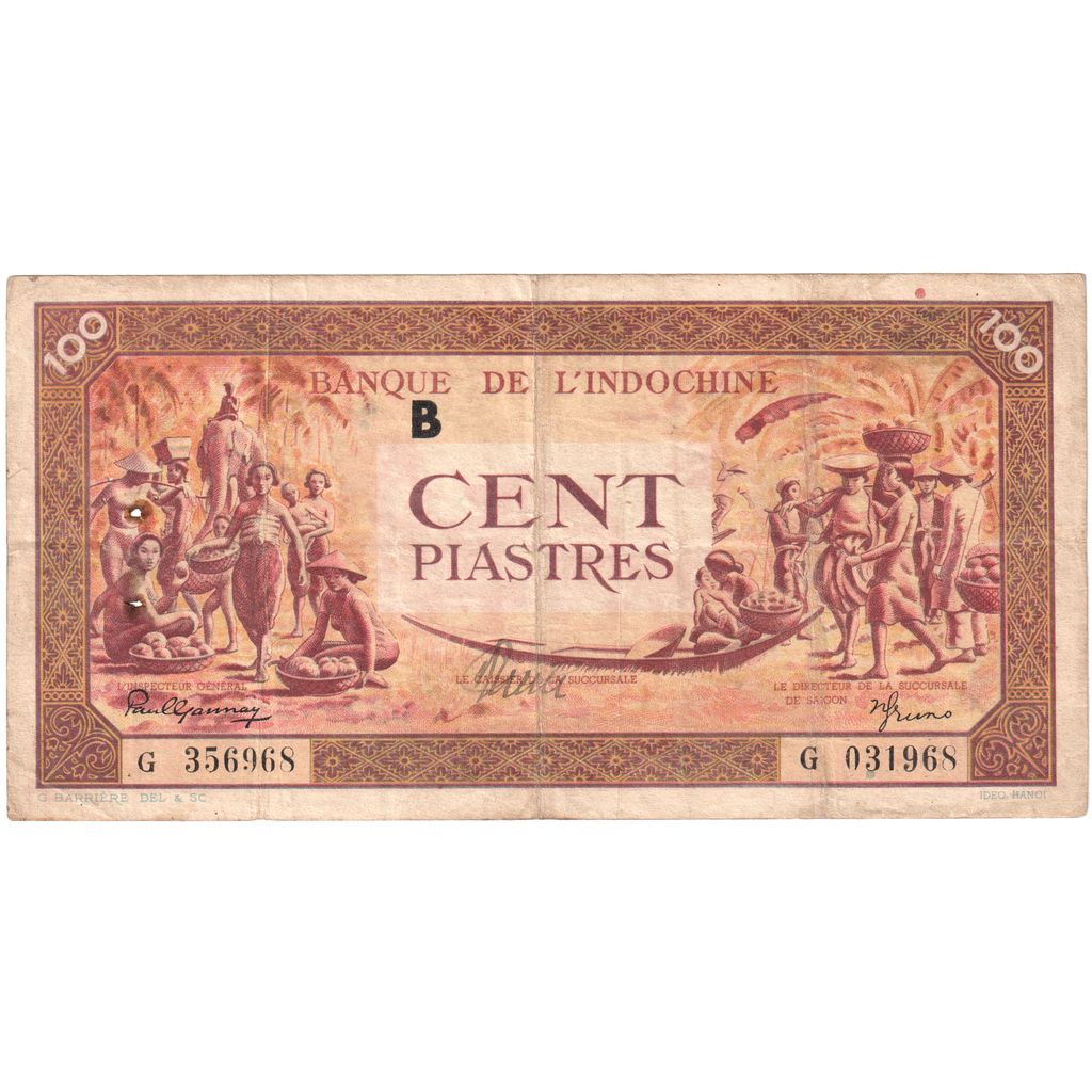 FRANCUSKIE INDOCHINY 100 Piastres KM:67 VF(30-35) – Numiscorner.com