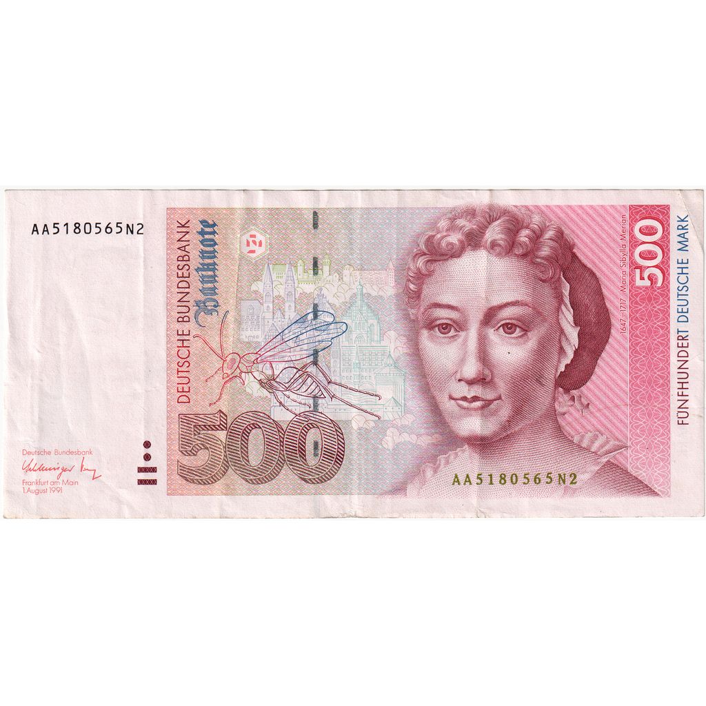 GERMANY - FEDERAL REPUBLIC 500 Deutsche Mark 1991-08-01 EF(40-45 ...
