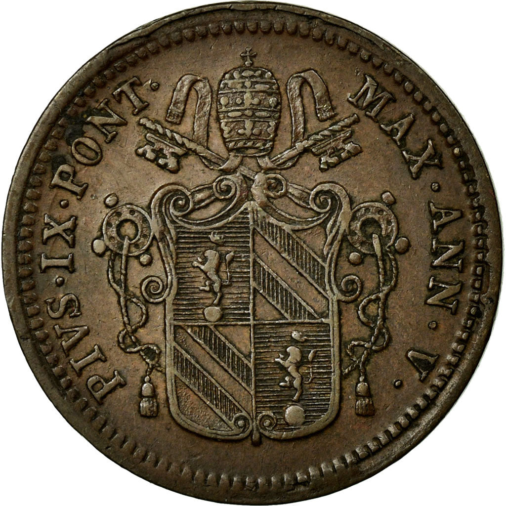 Coin ITALIAN STATES PAPAL STATES Pius IX Mezzo (1/2) Baiocco 1850 Roma ...