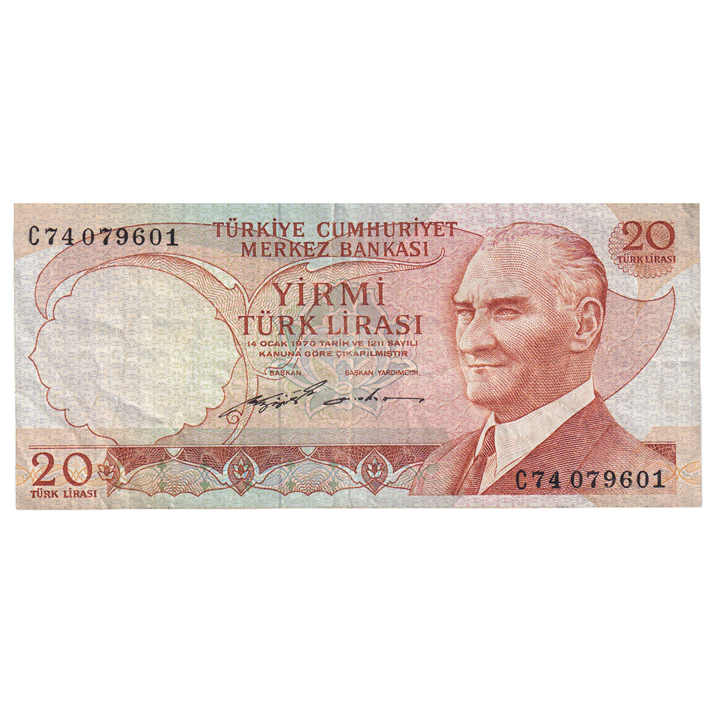 Banknote Turkey 20 Lira 1974-1978 KM:187a EF(40-45) – Numiscorner.com