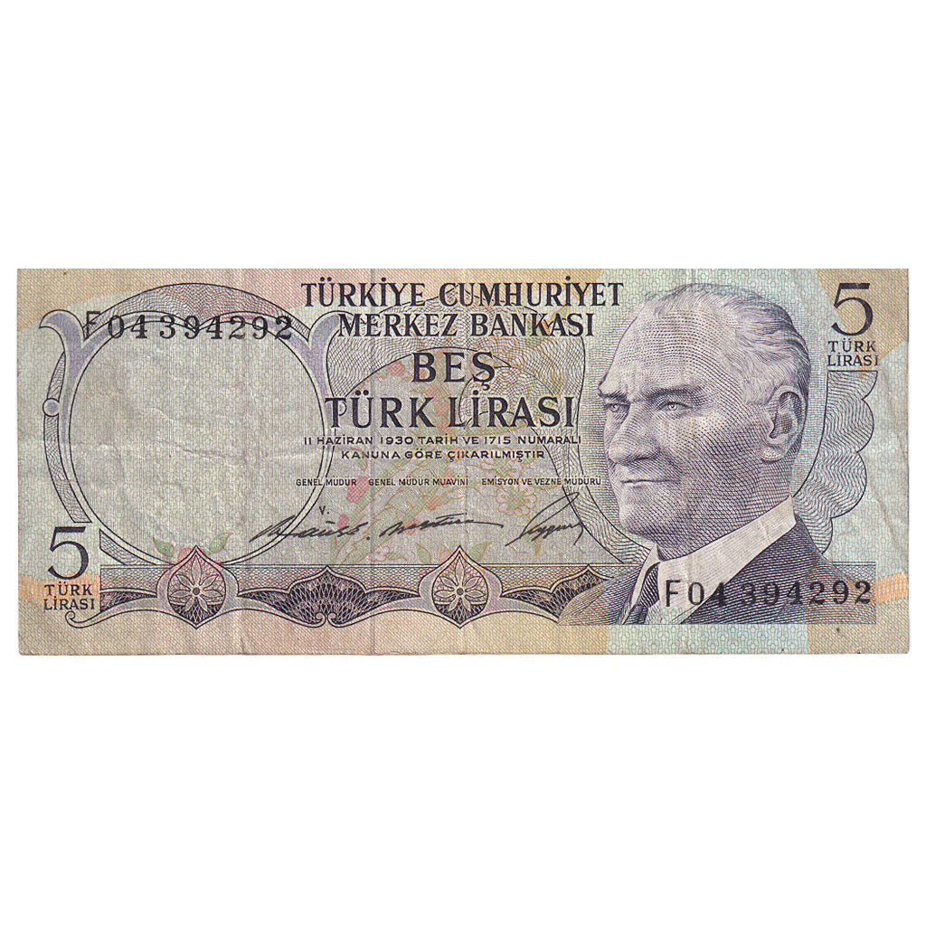 Banknote Turkey 5 Lira 1976 KM:185 EF(40-45) – Numiscorner.com