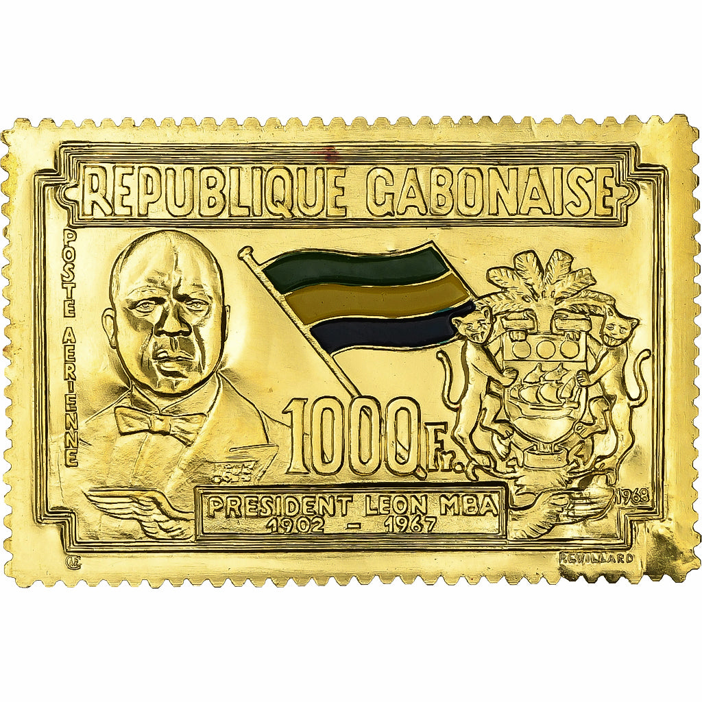 Gabun Timbre Anniversaire de la Mort du Président Léon Mba 1968 Gold ...