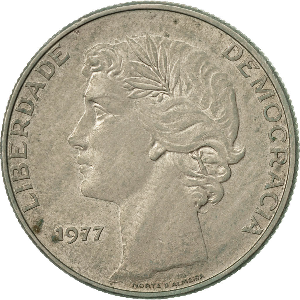Coin Portugal 25 Escudos 1977 EF(40-45) Copper-nickel KM:607 ...