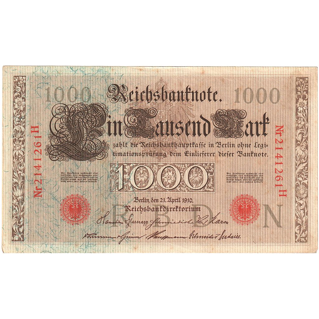 Banknote Germany 1000 Mark 1910-04-21 KM:44b AU(50-53) – Numiscorner.com