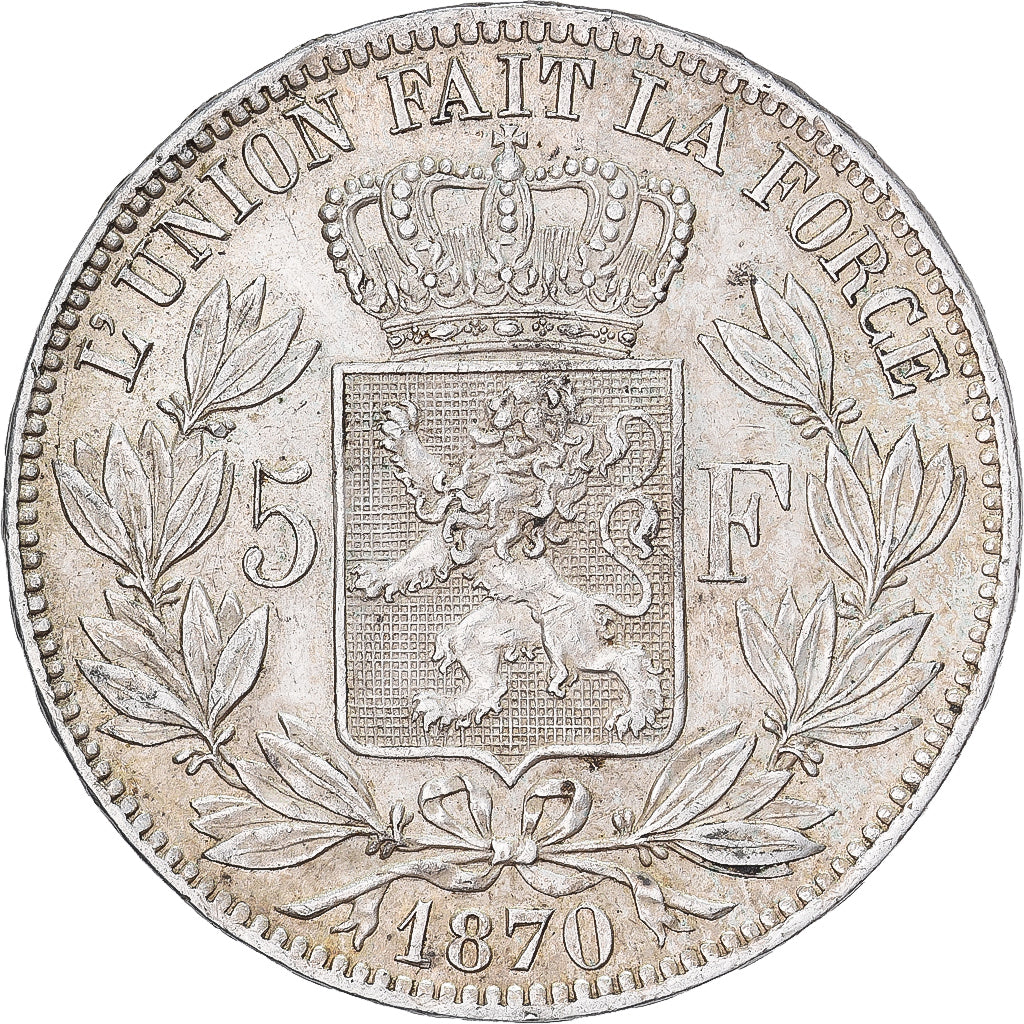 Belgium Leopold II 5 Francs 5 Frank 1870 Silver AU(50-53) KM:24 – Numiscorner.com