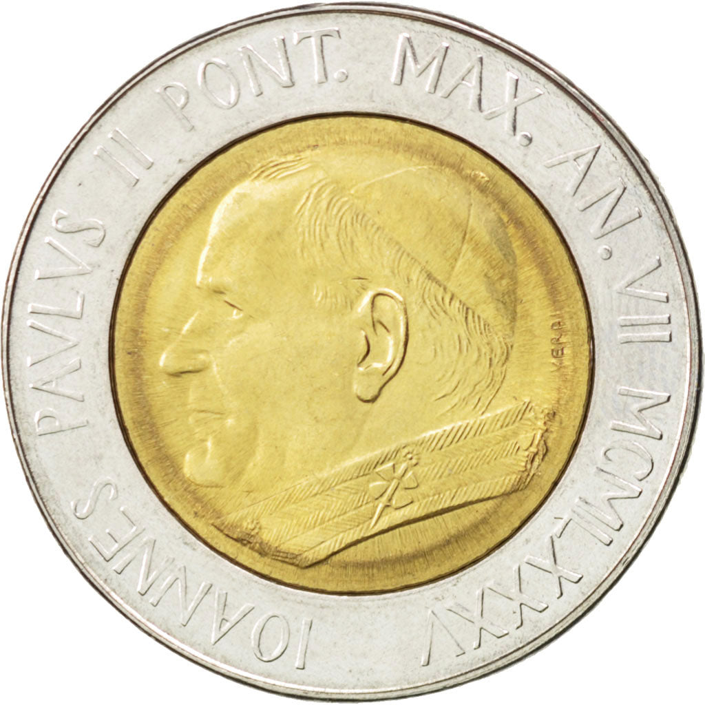 Coin VATICAN CITY John Paul II 500 Lire 1985 MS(63) Bi-Metallic KM:190 ...