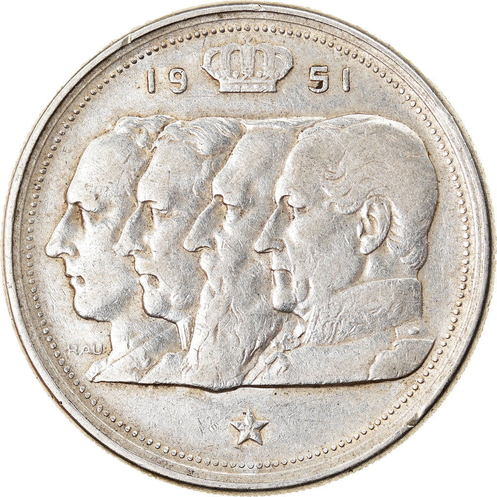 Moeda Bélgica 100 Francs 100 Frank 1951 EF(40-45) Prata KM:139.1 ...