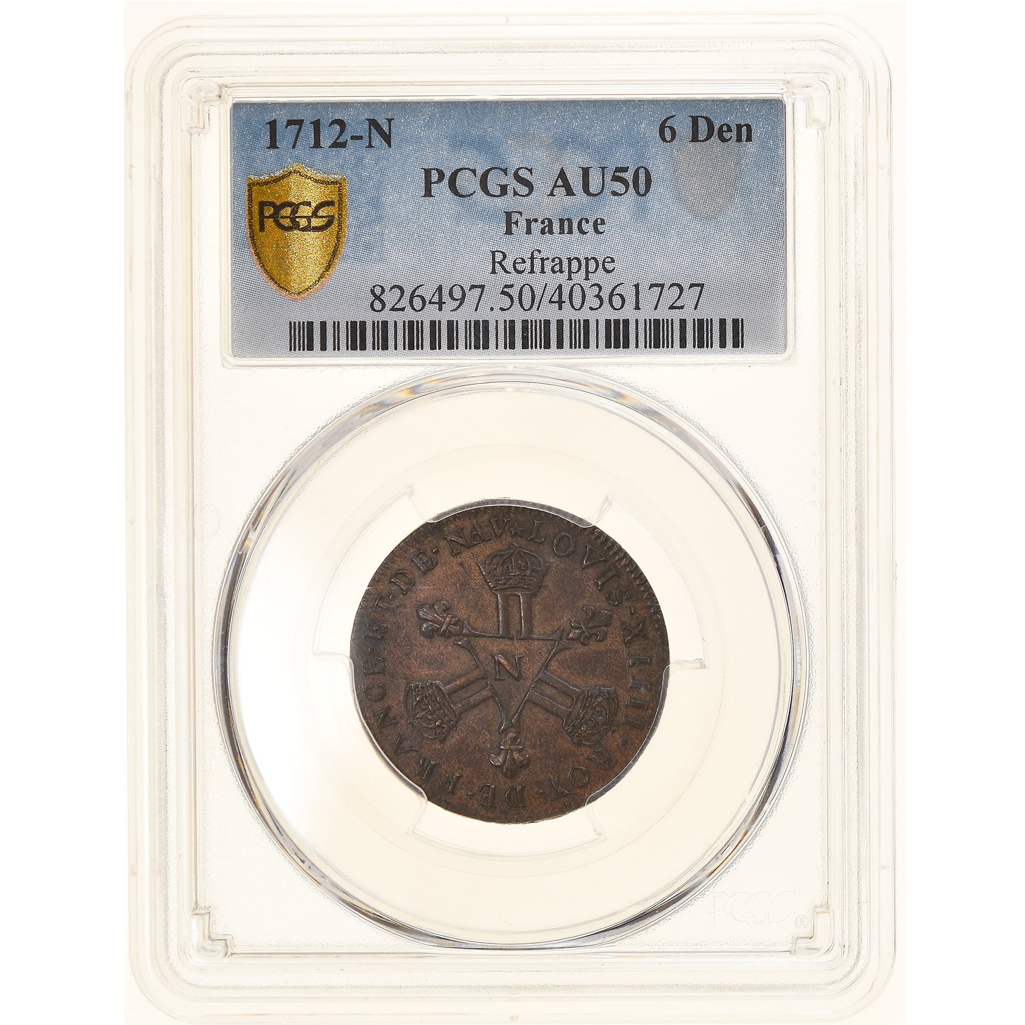 France Louis XIV 6 Deniers 1712 Montpellier Restrike Copper PCGS AU50 ...
