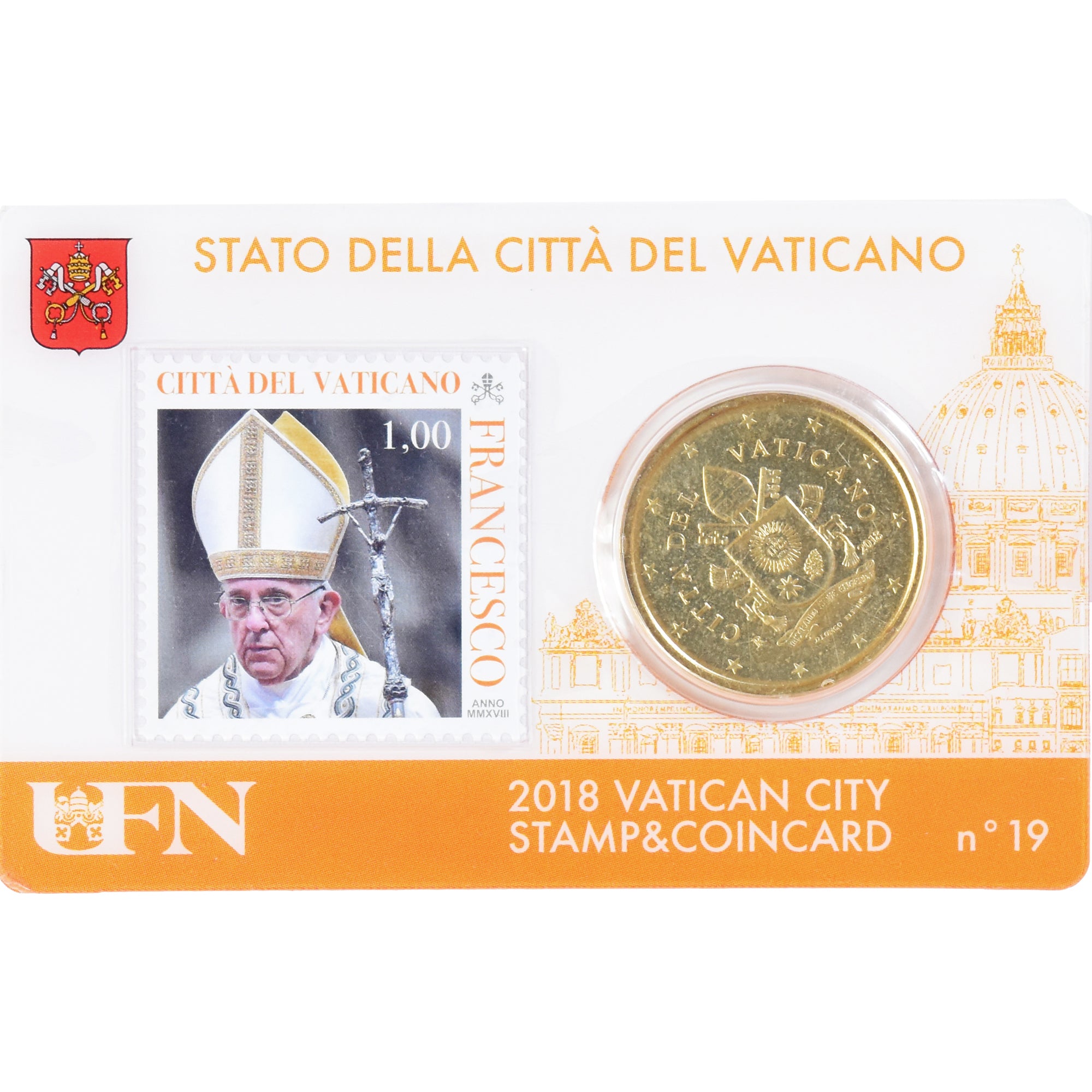 Cité du Vatican 50 Euro Cent 2018 Stamp and coin card FDC Laiton ...