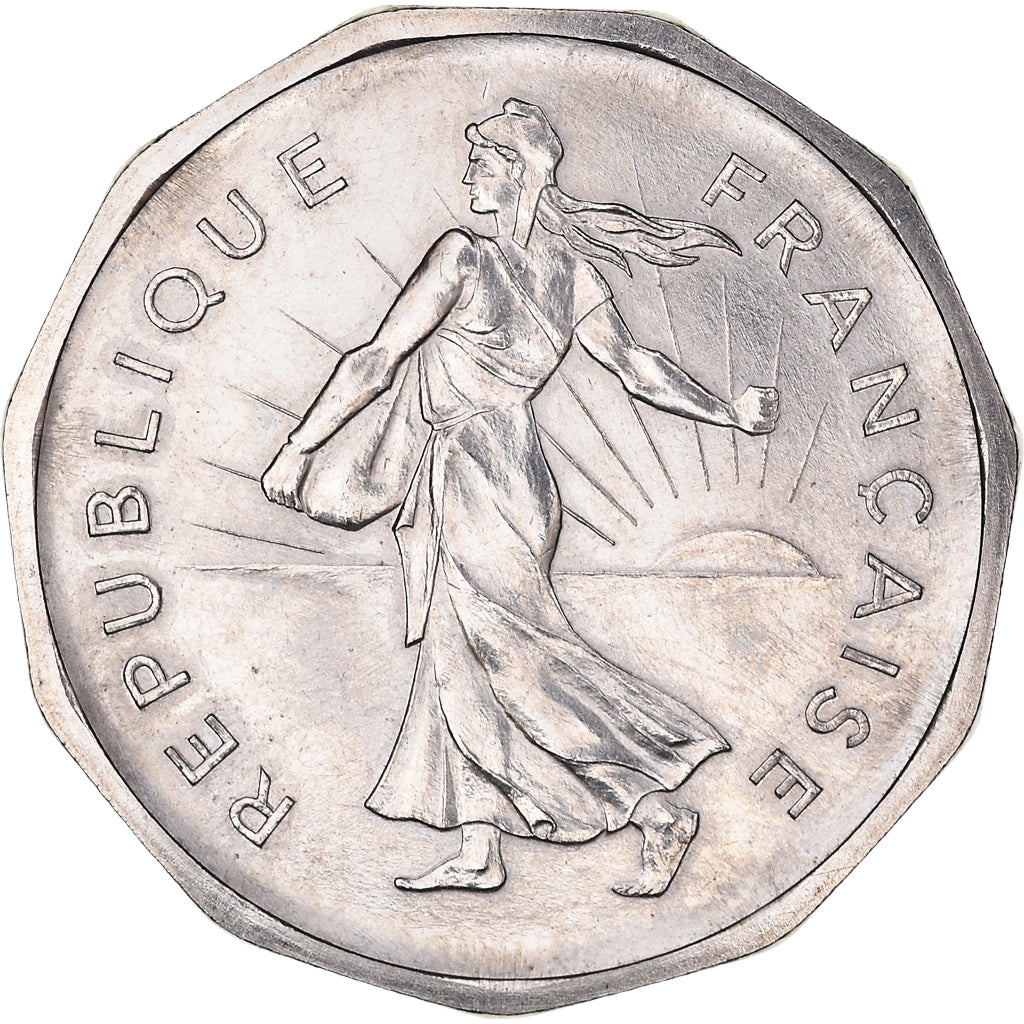 Coin France 2 Francs 1977 Pessac pré-série tranche 11 pans listel rond ...