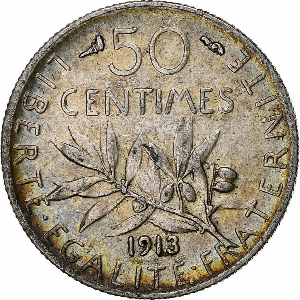 France 50 Centimes Semeuse 1913 Paris Silver AU(50-53) Gadoury:420 – Numiscorner.com