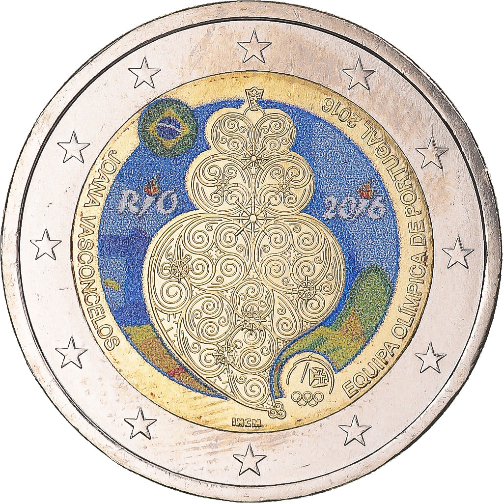 Portugal 2 Euro Equipa olimpica 2016 Colorisé SPL Bimétallique KM:New ...