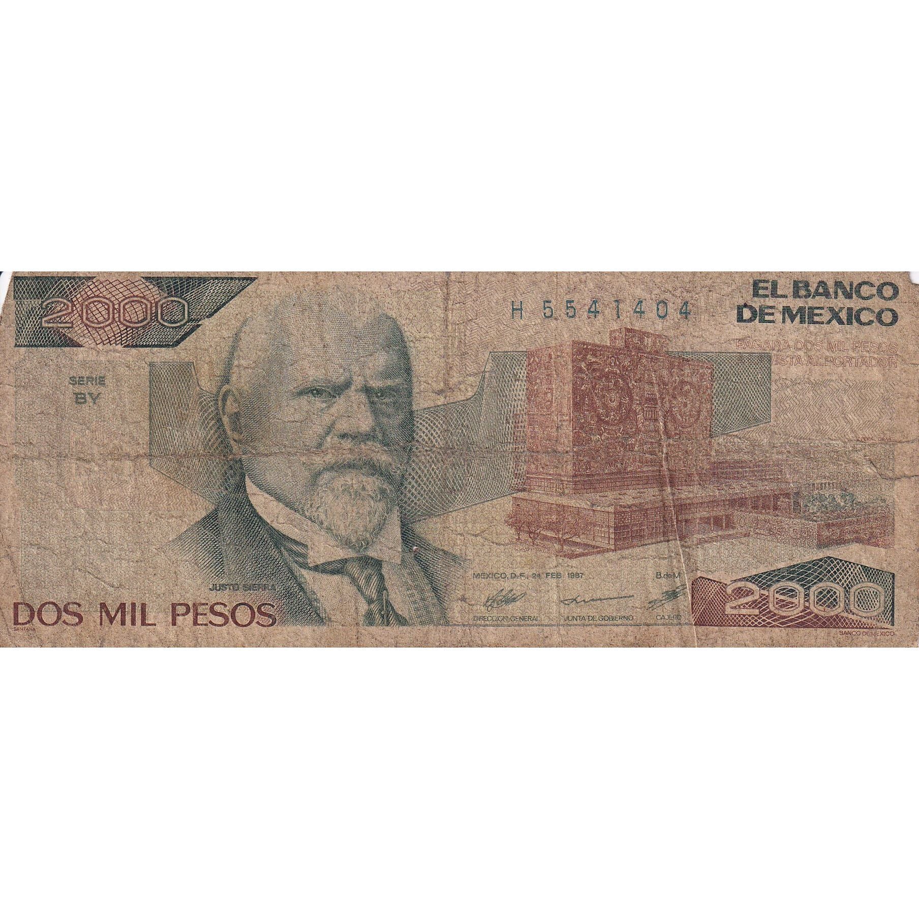 Banknote Mexico 2000 Pesos 1987 1987-02-24 KM:86b VG(8-10 ...