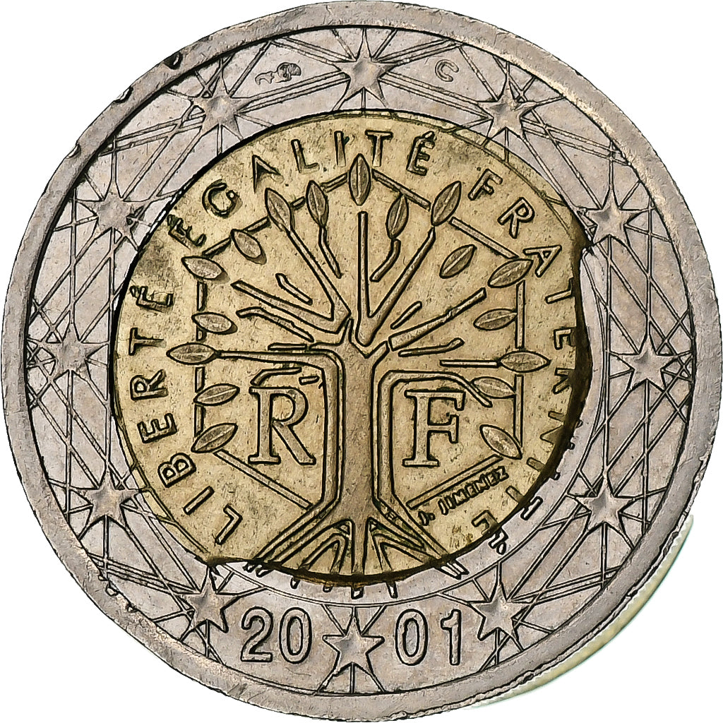 France 2 Euro 2001 Paris error misaligned core AU(50-53) Bi-Metallic – Numiscorner.com