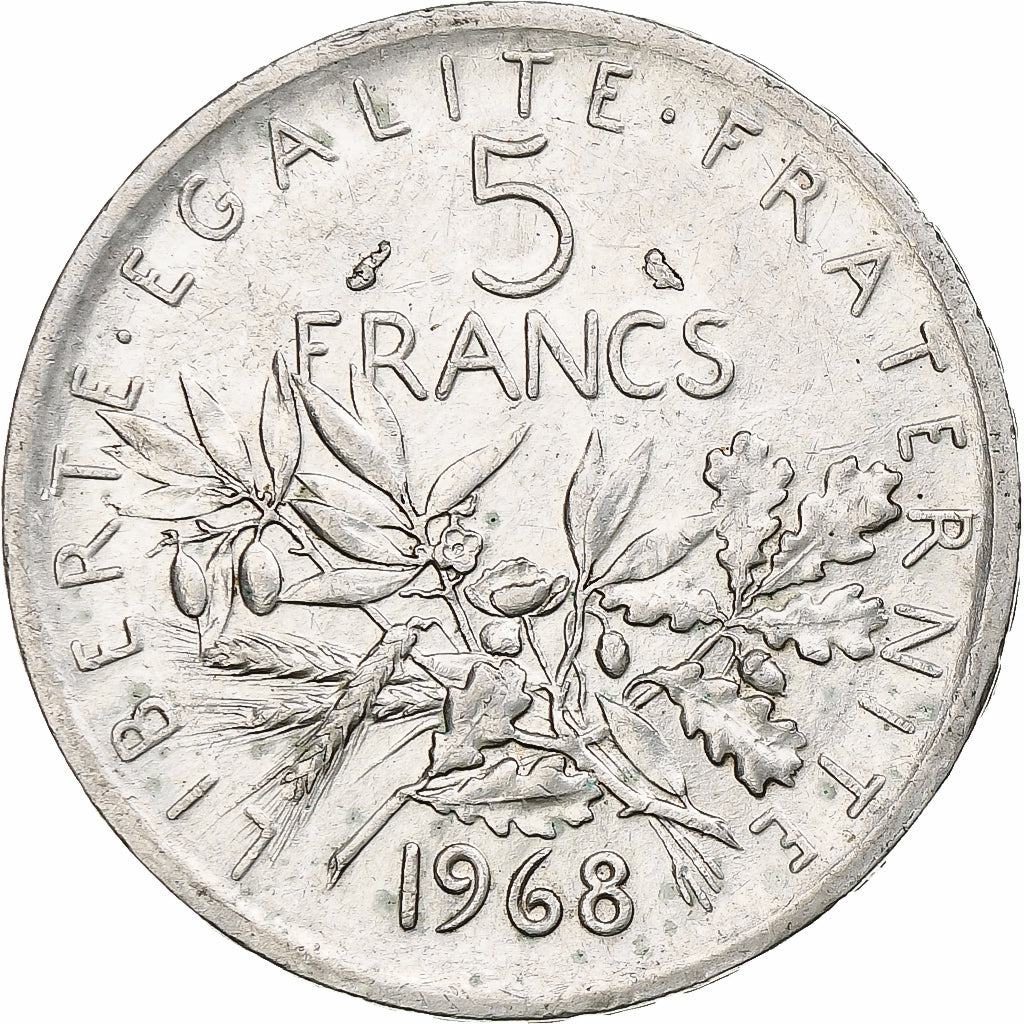 France Semeuse 5 Francs 1968 Paris AU(50-53) Silver KM:926 Gadoury:770 ...