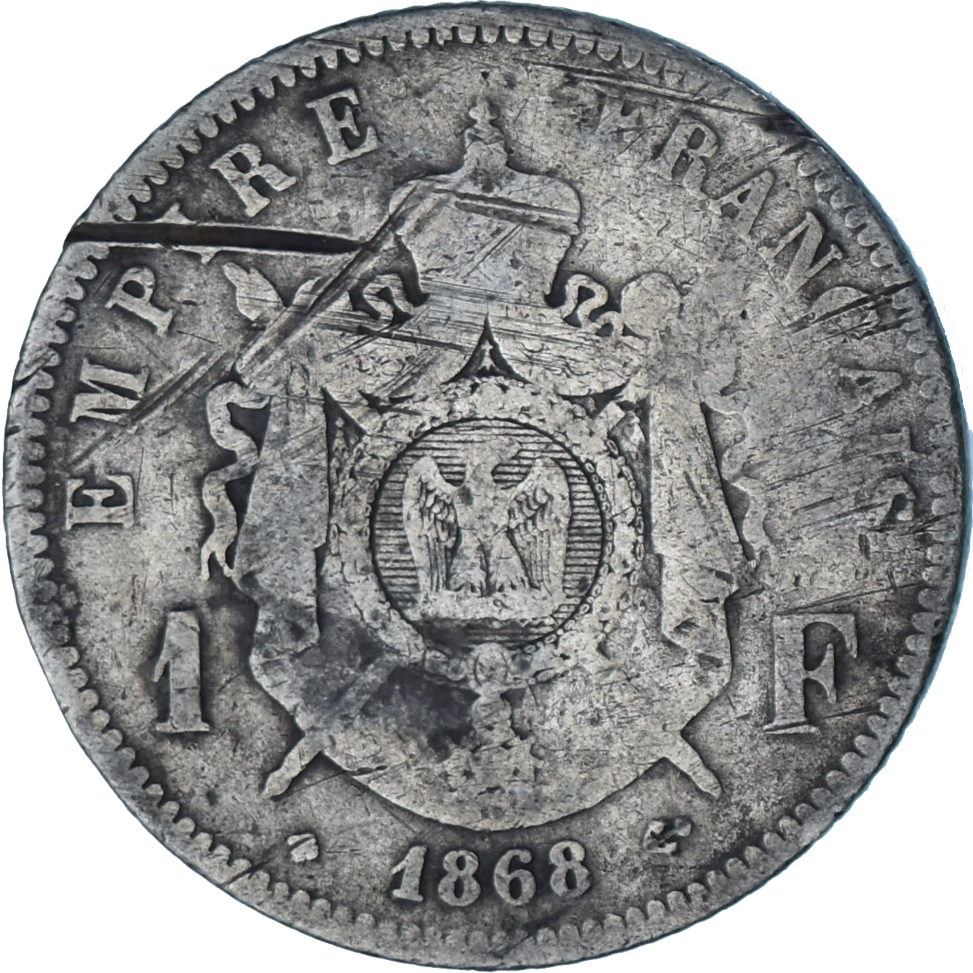 Coin France Napoleon III Franc 1868 Strasbourg Petit BB F(12-15) Silver ...