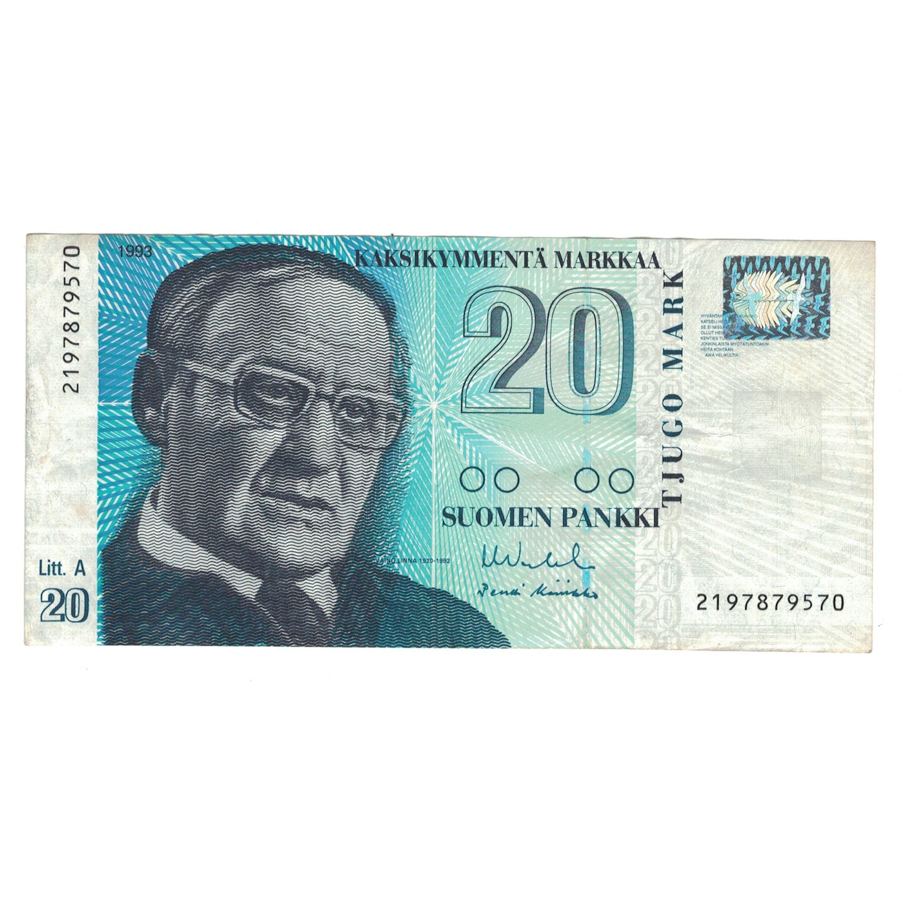 Banknote Finland 20 Markkaa 1993 KM:123 EF(40-45) – Numiscorner.com