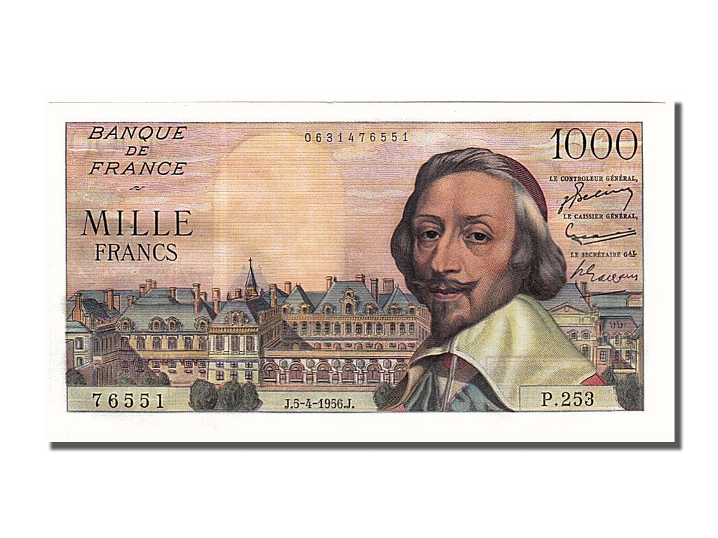 France 1000 Francs 1 000 F 1953-1957 ''Richelieu'' 1956 KM #134a ...