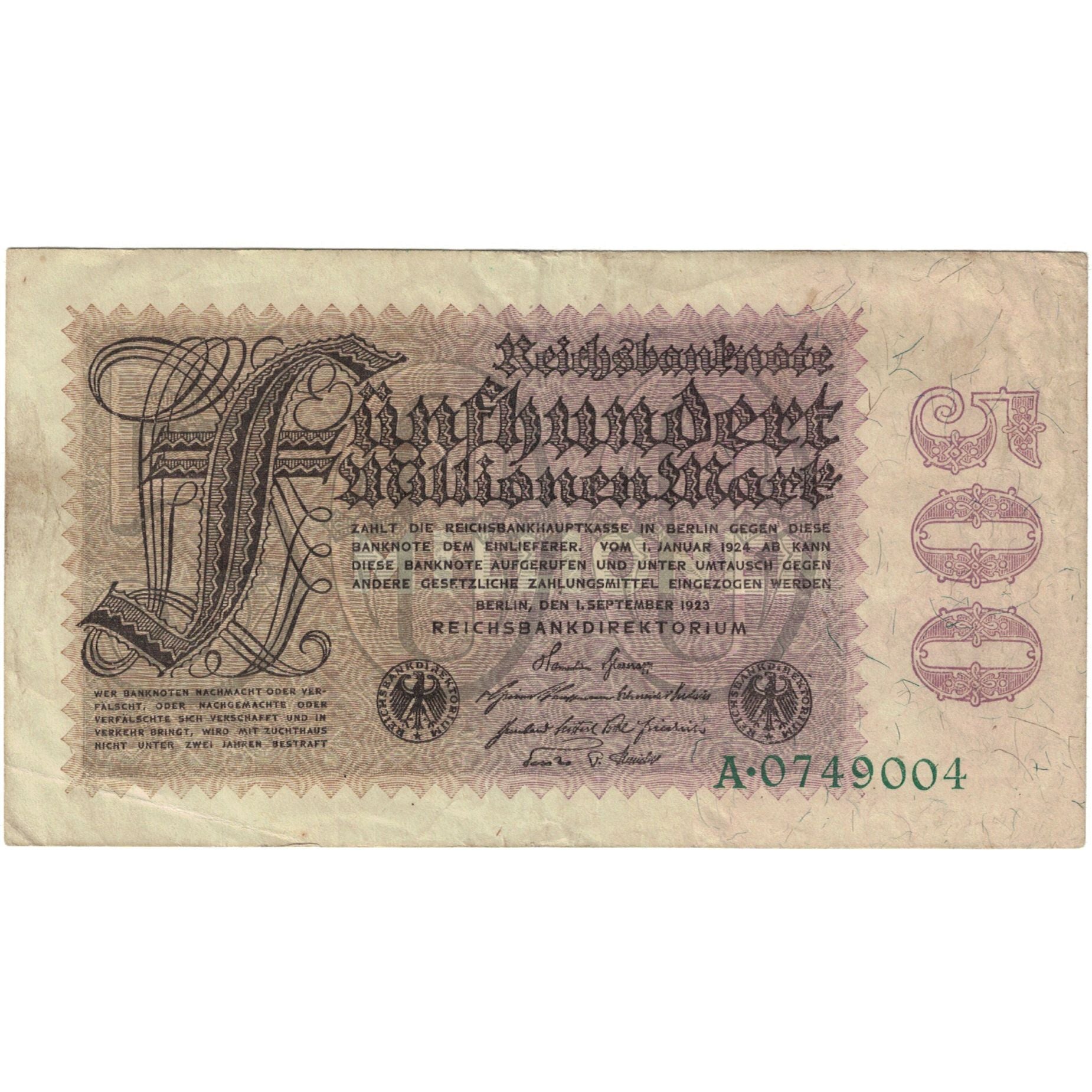 Banknote Germany 500 Millionen Mark 1923 1923-09-01 KM:110d EF(40-45 ...