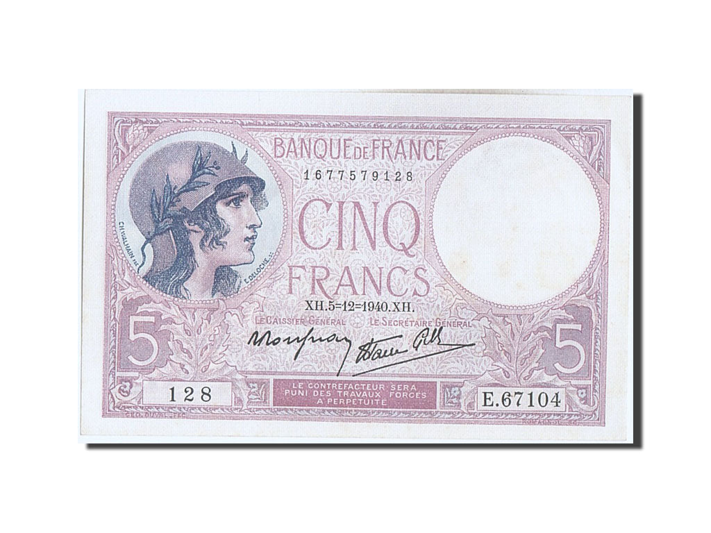 Banknote France 5 Francs 5 F 1917-1940 ''Violet'' 1940 1940-12-05 ...