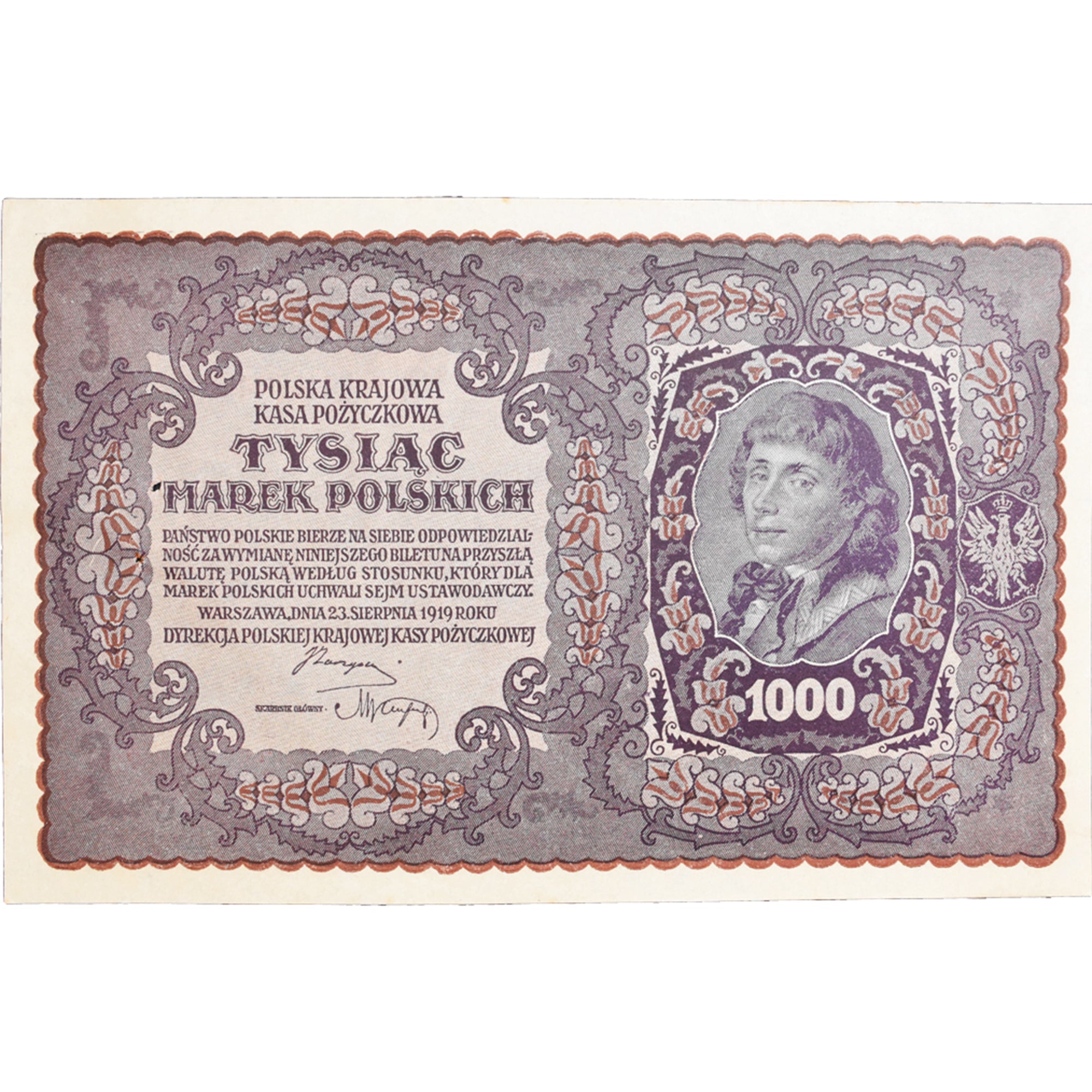 Banknote Poland 1000 Marek 1919 1919-08-23 KM:29 UNC(63) – Numiscorner.com