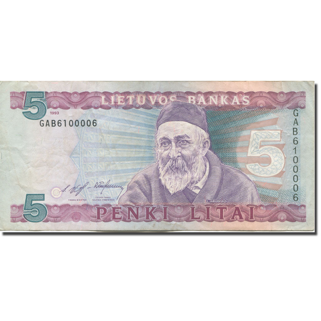 Banknote Lithuania 5 Litai 1993 KM:55a AU(55-58) – Numiscorner.com
