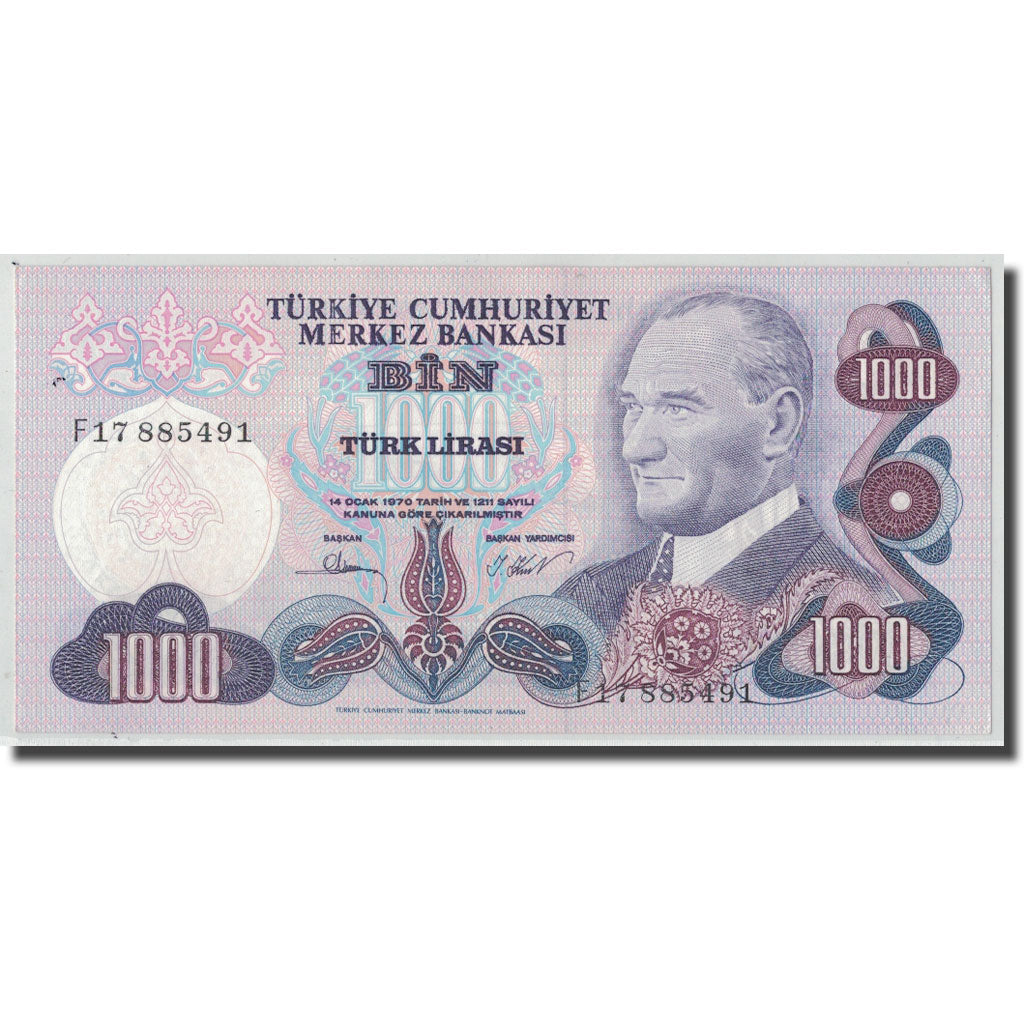Banknote Turkey 1000 Lira L.1970 1970-01-14 KM:191 UNC(63 ...