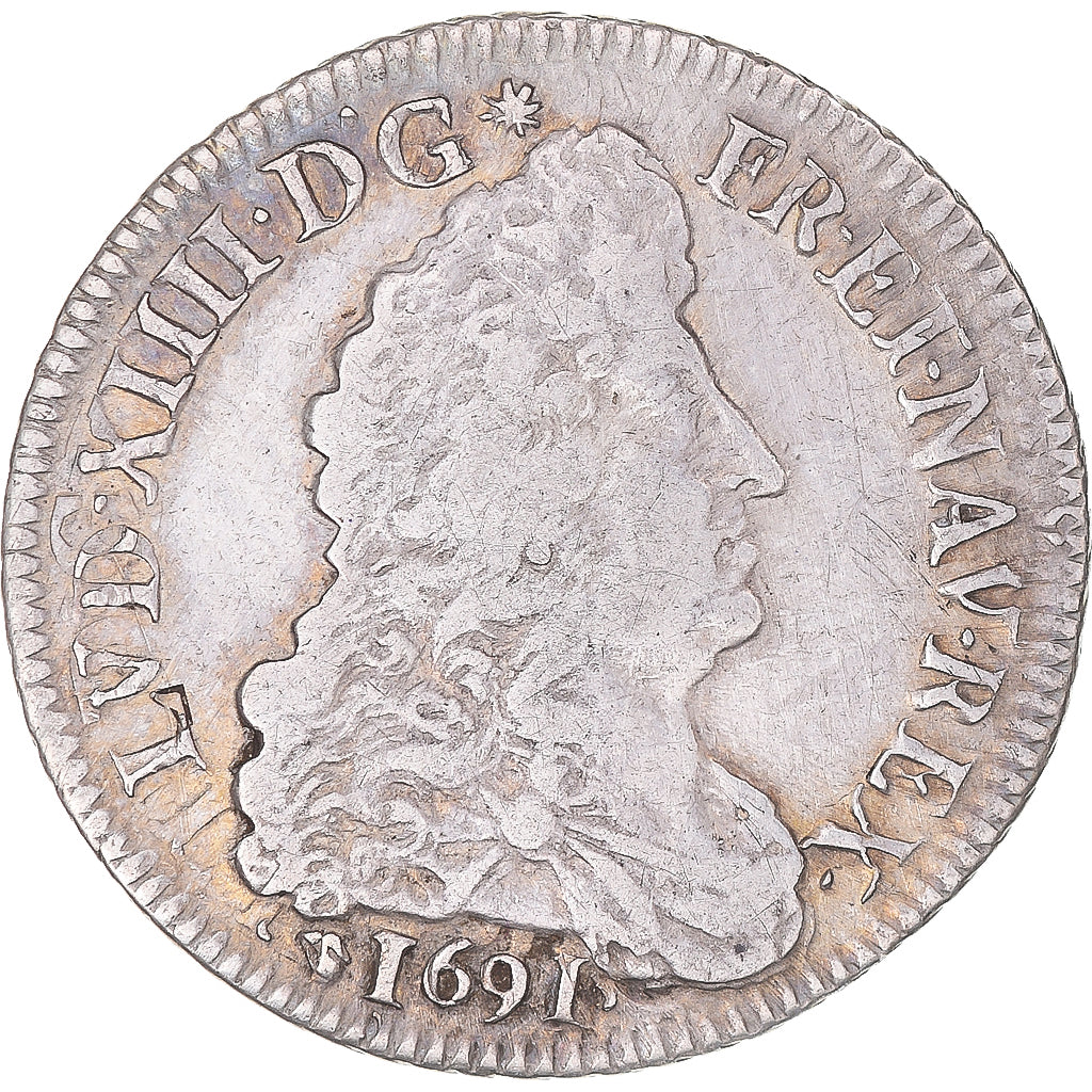 Monnaie France Louis XIV 1/4 Ecu aux 8 L 1691 Lyon TB+ Argent ...