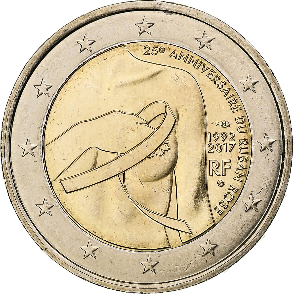 France 2 Euro 2017 25e Anniversaire du Ruban Rose MS(65-70) Bi-Metallic ...