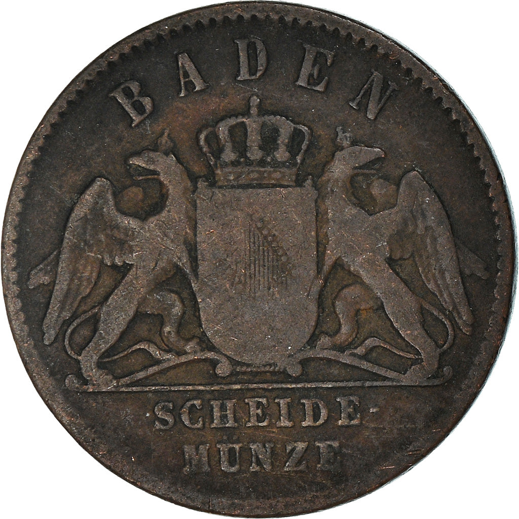 Coin German States BADEN Friedrich I Kreuzer 1860 VF(30-35) Copper ...