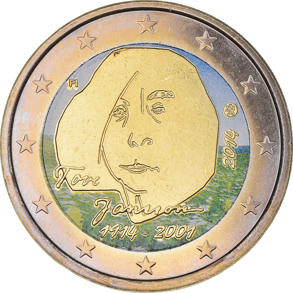 Finland 2 Euro Tove Jansson 2014 Vantaa Colourized MS(63) Bi-Metallic ...